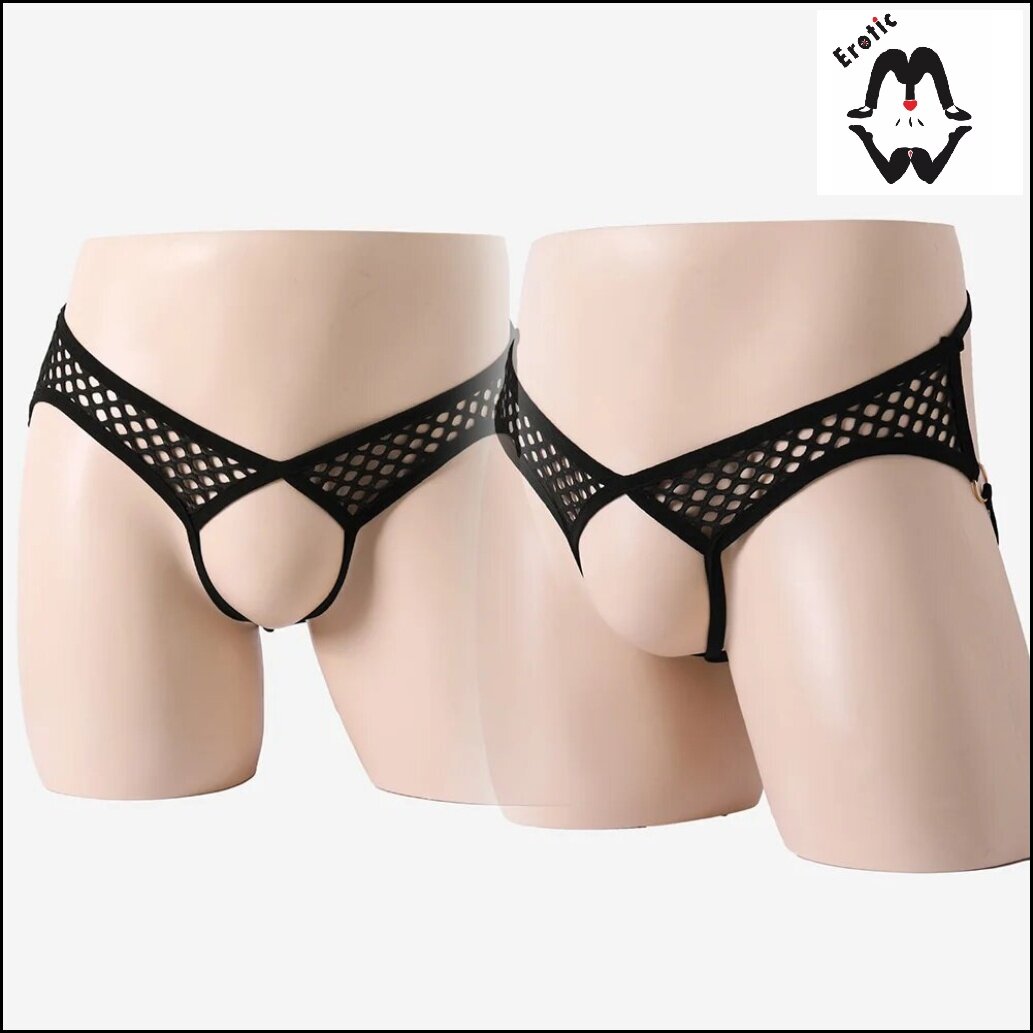 Мужские трусы-джоки, черные, эластичные, прозрачные, с декором, размер 46-52