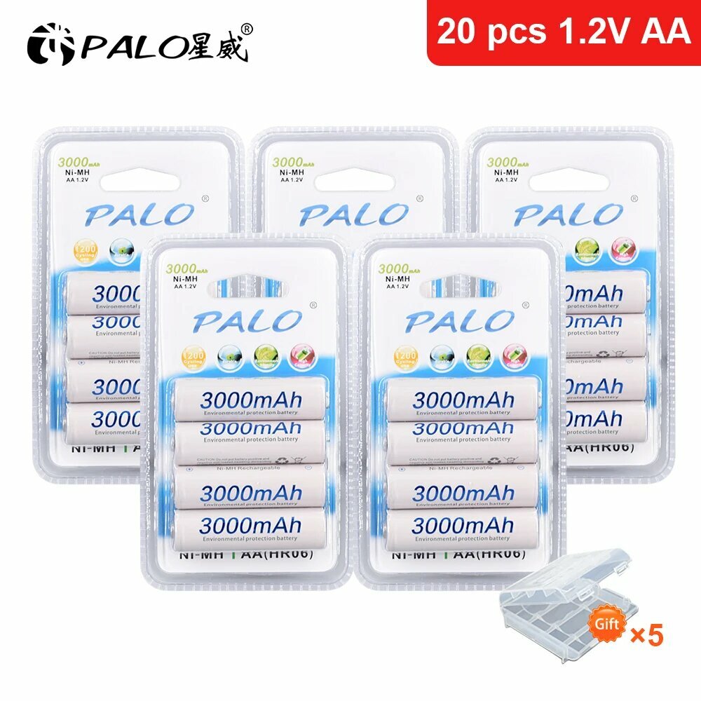 PALO Никель-металлогидридные перезаряжаемые батарейки AA 3000 мАч 20pcs AA Battery
