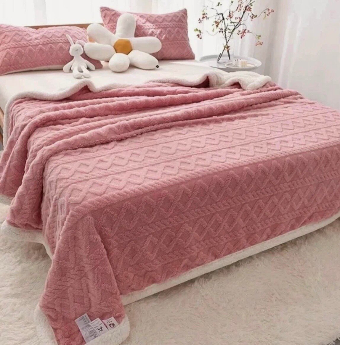 Плед-покрывало "Косичка", Евро 200x230, розовый, мягкий, для всей семьи