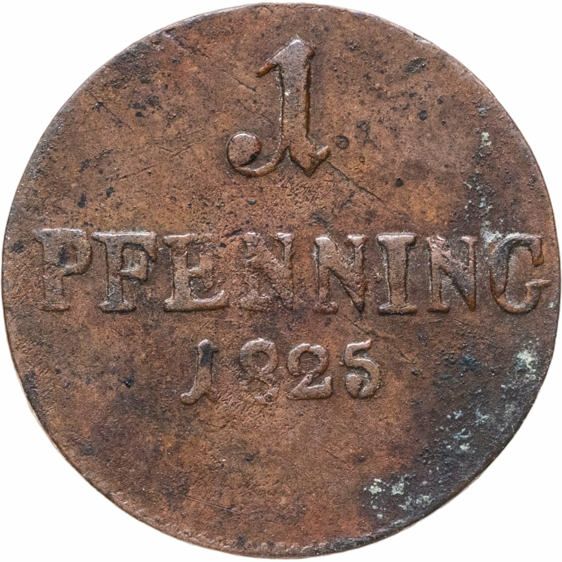 Германия, Бавария 1 пфенниг 1825, Медь, в сохранности VF-XF