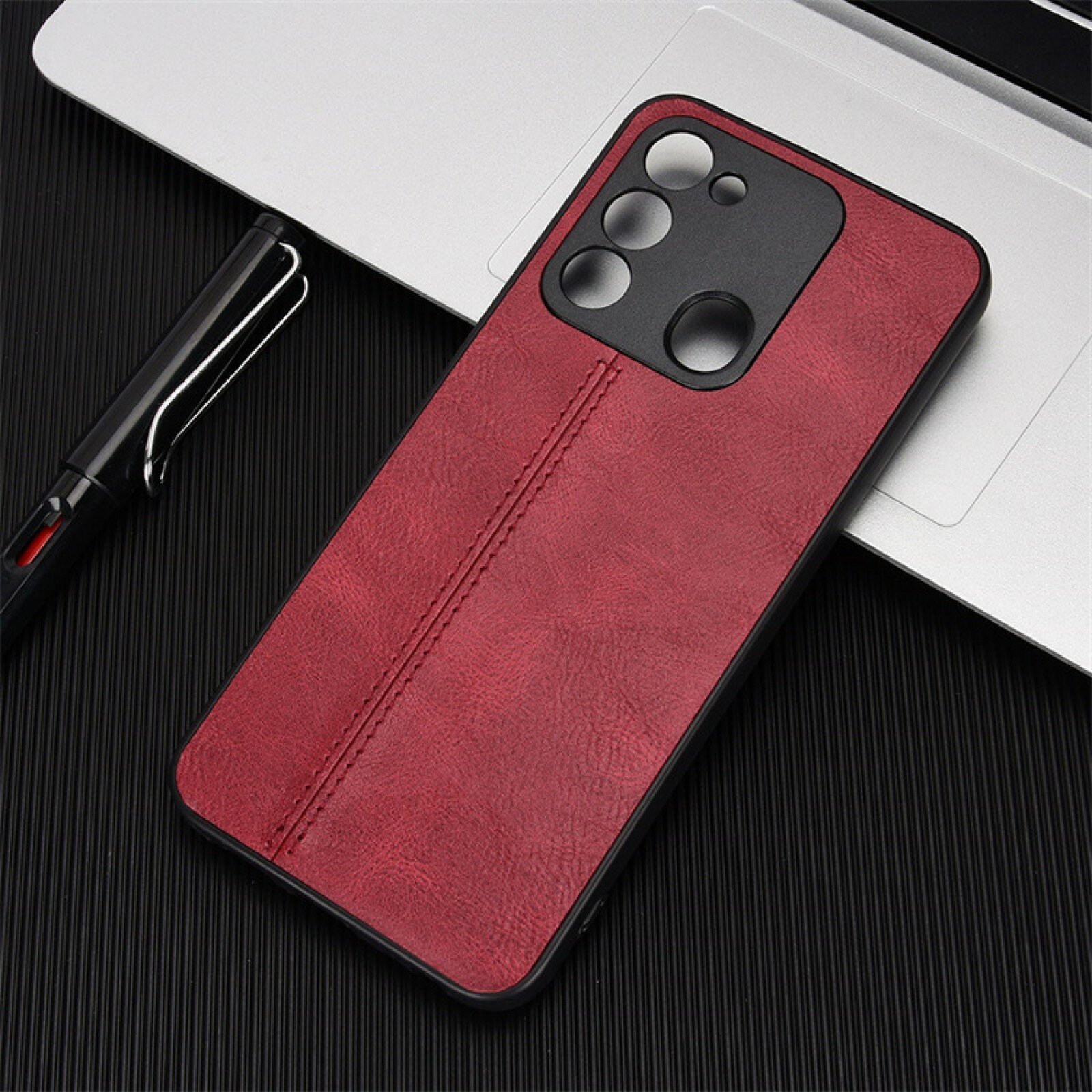 Чехол-бампер MyPads Culture Perimetrali для Tecno Spark 9, Spark Go 2022, Spark 8C, красный силикон с эко-кожей