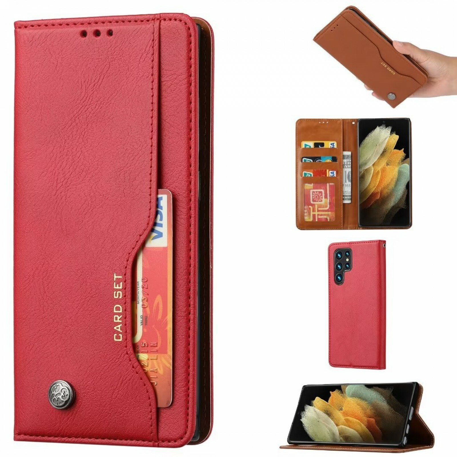 Чехол-книжка MyPads для Samsung Galaxy S23 Ultra из импортной эко-кожи с отделением для карт красный