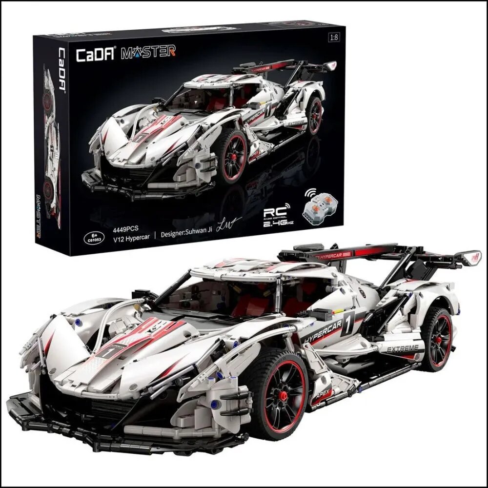 Конструктор CaDA Master V12 Hypercar C61053, 4449 деталей, белый/красный, радиоуправление, для взрослых и детей