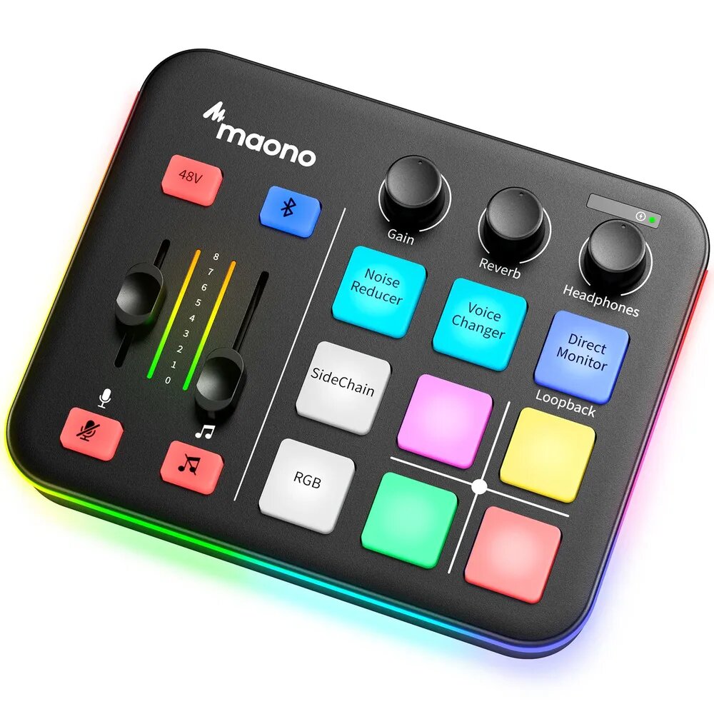 Maono MAONOCASTER G1 NEO - Цифровой аудиомикшер для стримеров с эффектами, RGB подсветкой и встроенным аудиоинтерфейсом — фото 1