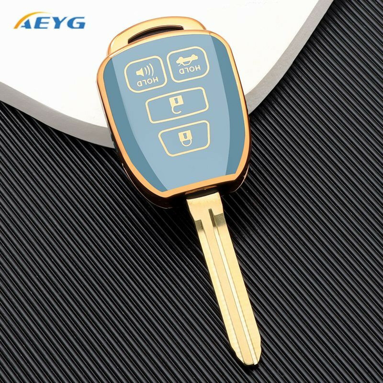 Чехол MyPads для ключа Toyota Camry, Prius, Corolla, RAV4 2012-2017 серый с золотистой окантовкой