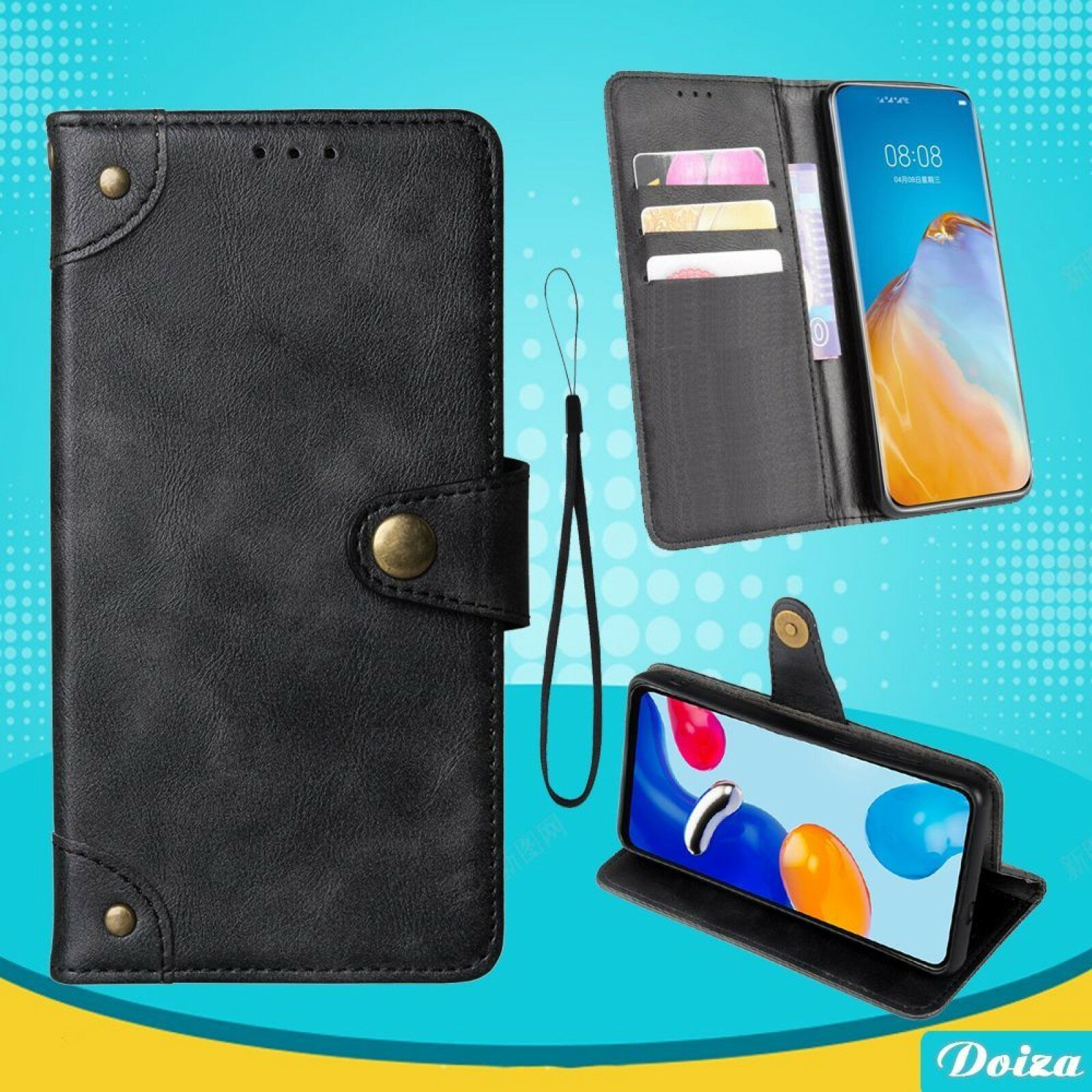 Флип-чехол MyPads для Doogee V31 GT из искусственной кожи с карманами, черный