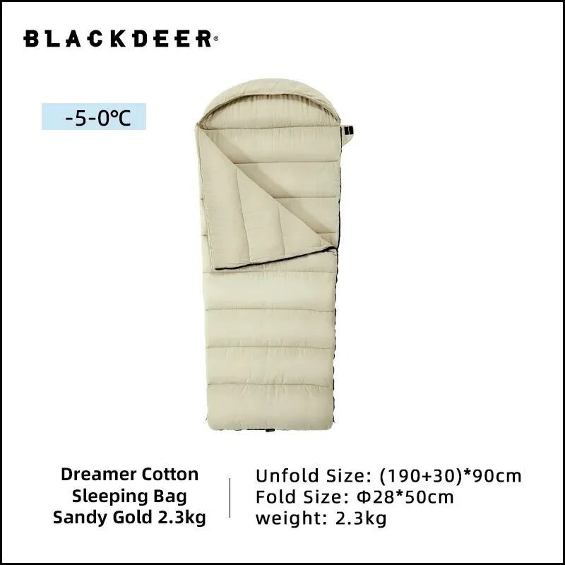 BLACKDEER Dreamer Cotton Sleeping Bag Sandy Gold 2.3kg -5-0°C Туристический спальный мешок 190x90 см
