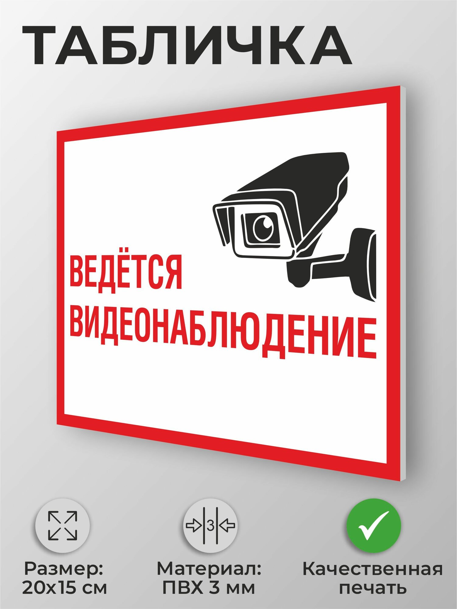 Табличка "Ведется видеонаблюдение" стандартная пластик ПВХ А5 (20х15см)