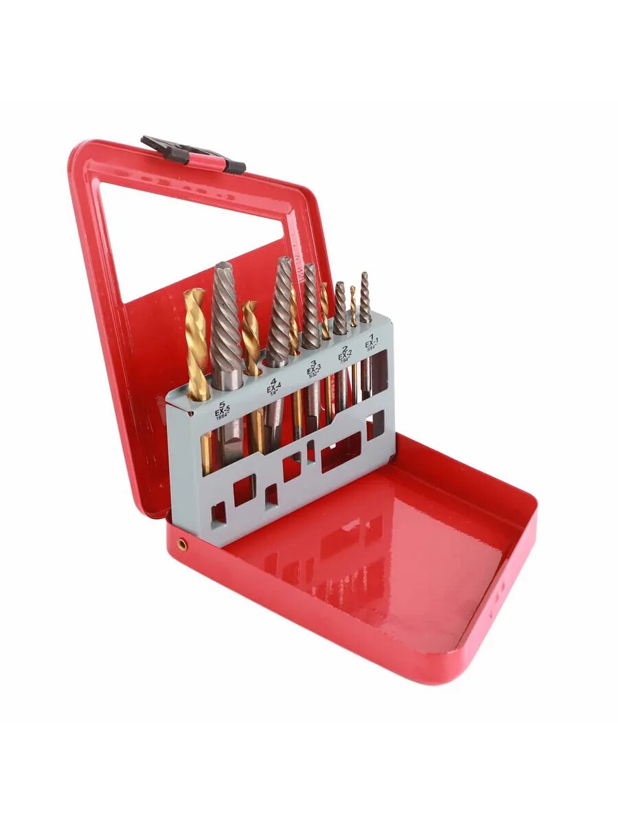 Набор экстракторов и сверл в кейсе для болтов сверл 2-7.5 мм 10 предметов