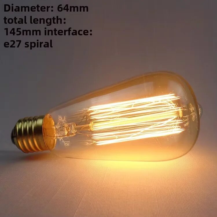Лампа Эдисон карбоновая тёплый белый 40-60 Вт E27 220В ST64A, 60W 220V