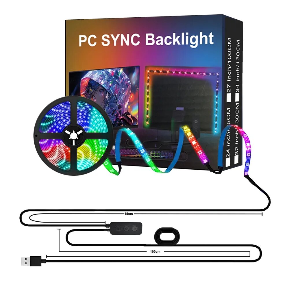 RGB LED Screenbar PC Sync Backlight 7.5W Ambient Lighting for Gaming Monitors and Home Theater TV