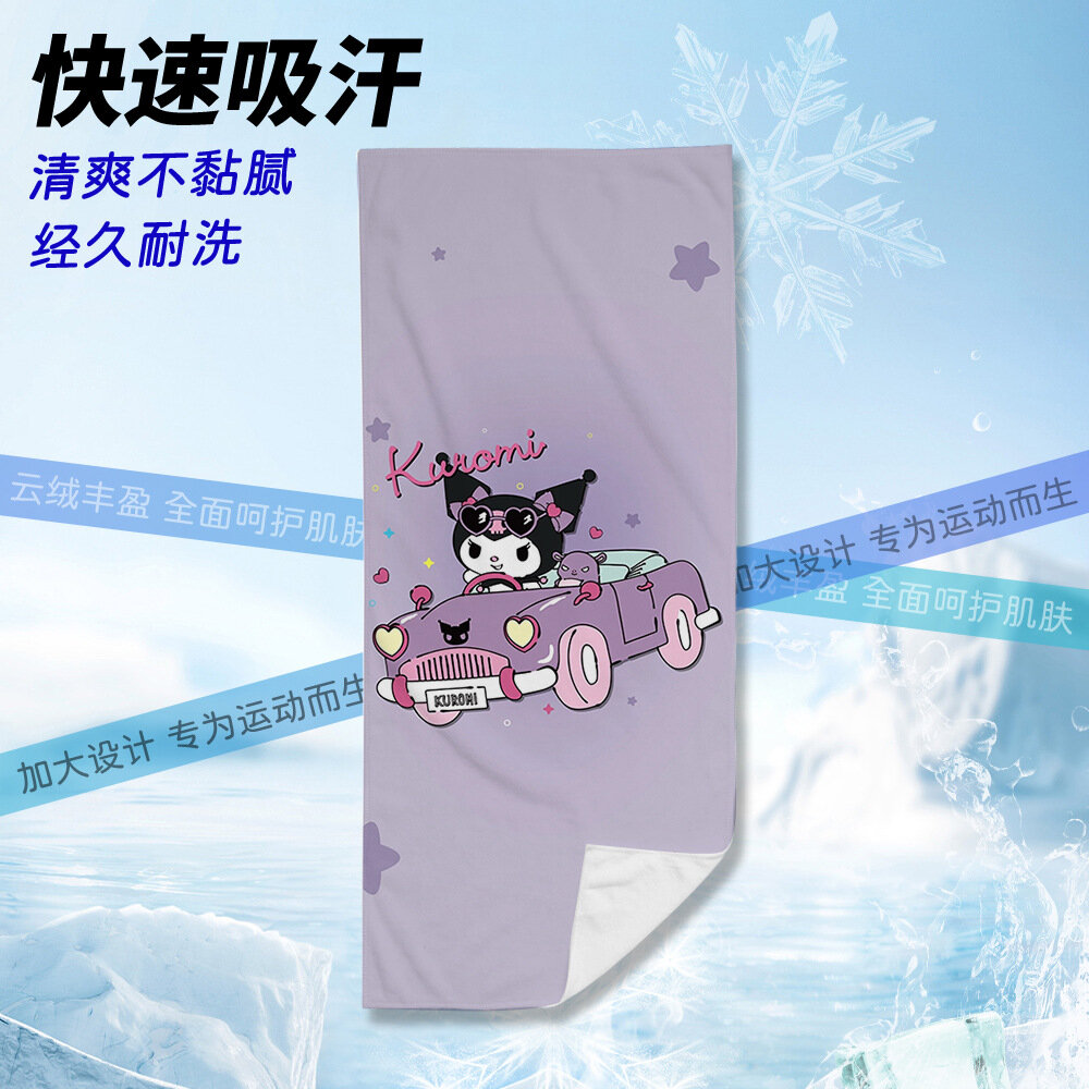 Спортивное полотенце Sanrio Kuromi 75x35см быстросохнущее впитывающее мягкое хлопковое для тренировок и фитнеса
