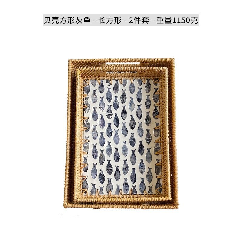 Оптовая продажа: плетеная вручную корзина из ротанга с ракушками, разноцветная, для дома, гостиной, в стиле легкой роскоши, скандинавский стиль, для фруктов, конфет, ресторана, высококачественный серый поднос.