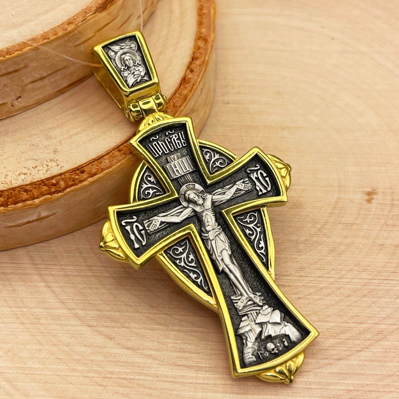 Крестик, серебро, 925 проба, золочение, оксидирование, чернение