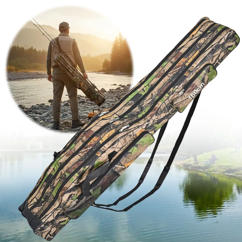 Трехслойный складной рыболовный рюкзак для удилищ длиной 1,5 м из полиэстера 600D