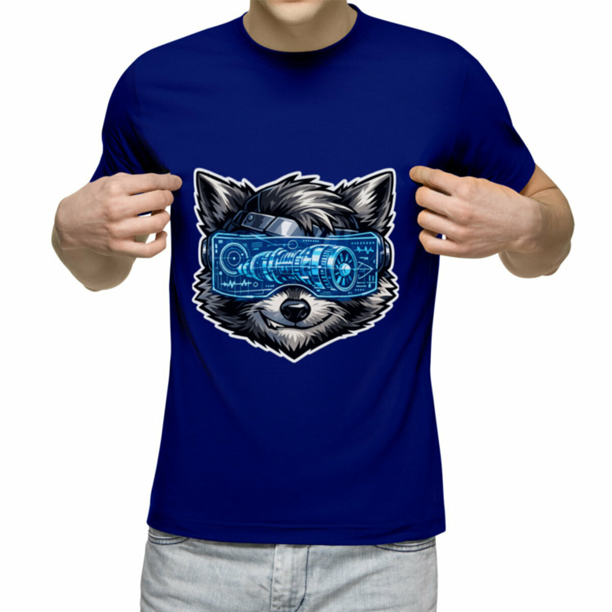 Мужская футболка «Кибер-Волк Техно-Визор - Cyber Wolf» (синий, 2XL)