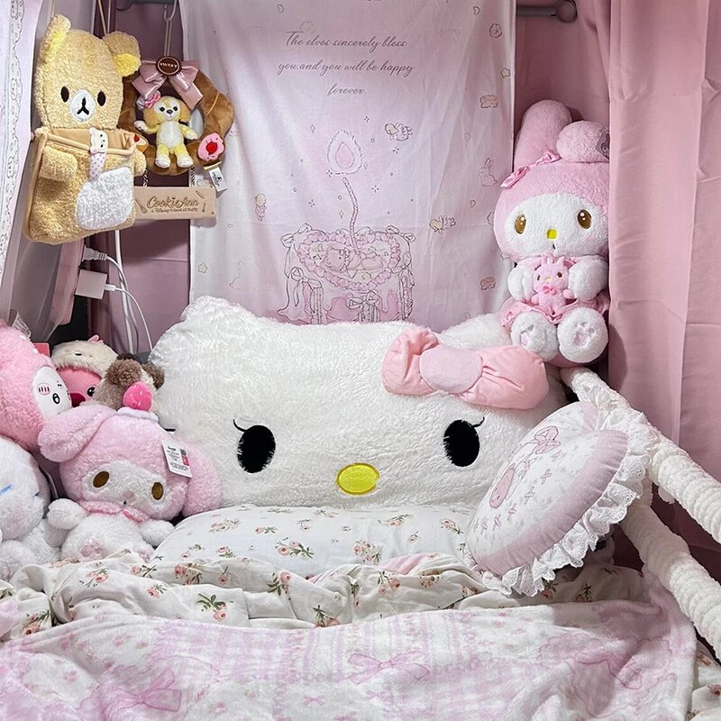 Большой размер Sanrio Cuddly Hello Kitty Подушка для спины Мягкая мультяшная подушка Диван-кровать Эркер Домашний декор Подуш.