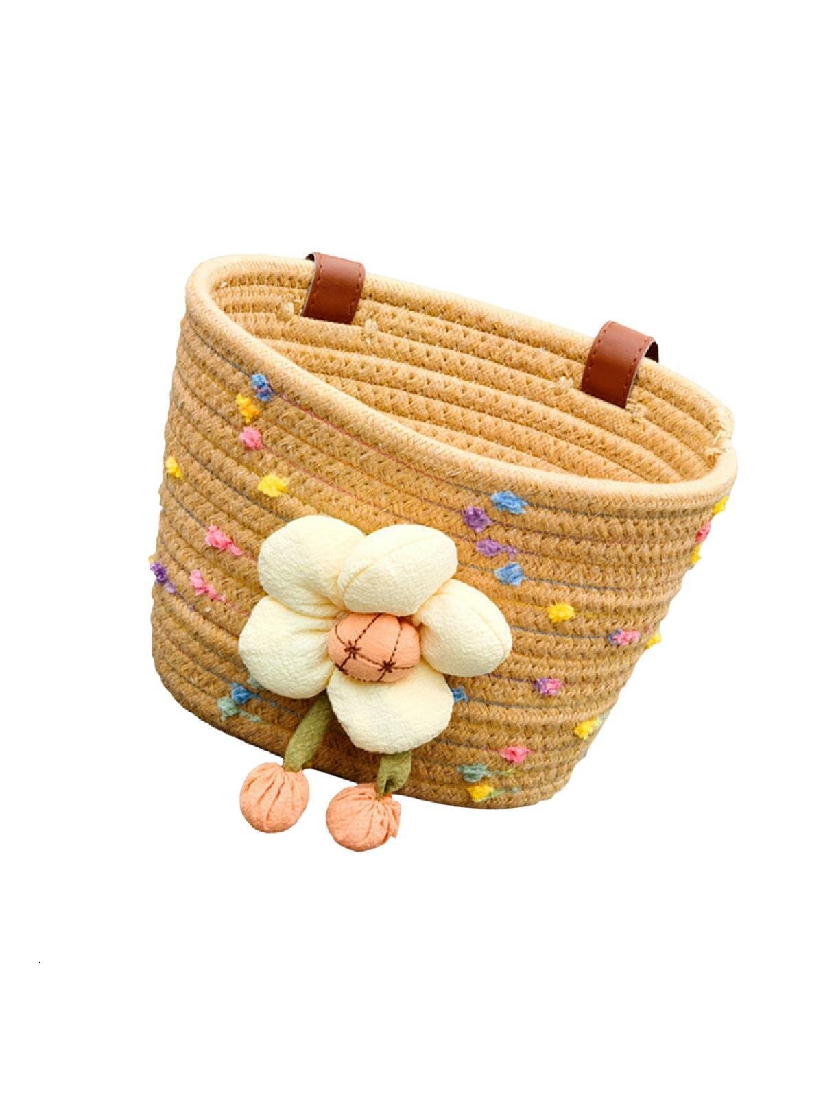 Корзина Для Велосипедов Для мальчиков И Девочек Регулируемая Плетеная Из Мягкой Веревки Корзина Для Трехколесного Велосипеда Корзина для Переднего Руля Велосипеда Проста в Установке