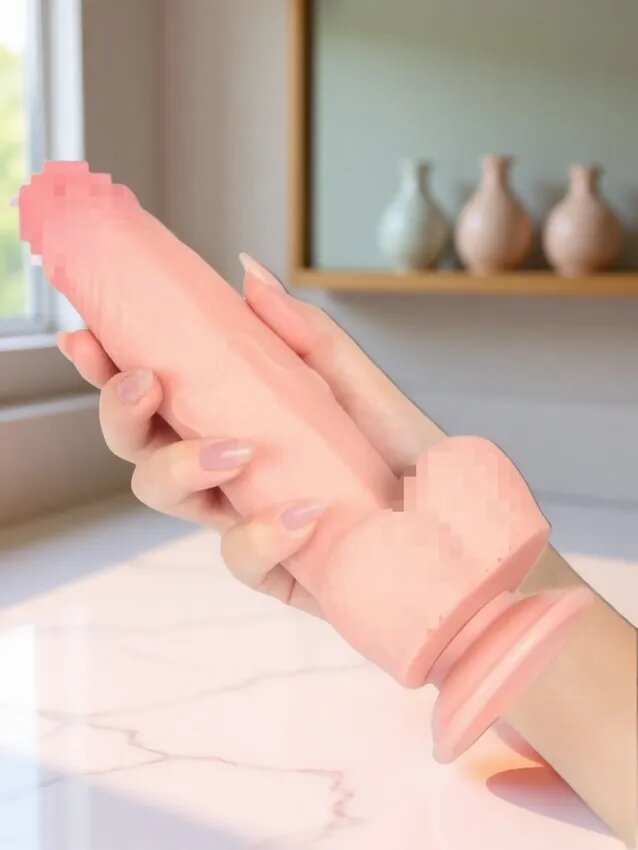 Фаллоимитатор Erowoman c двигающейся кожей и гибким стержнем внутри на присоске- 22 см, телесный