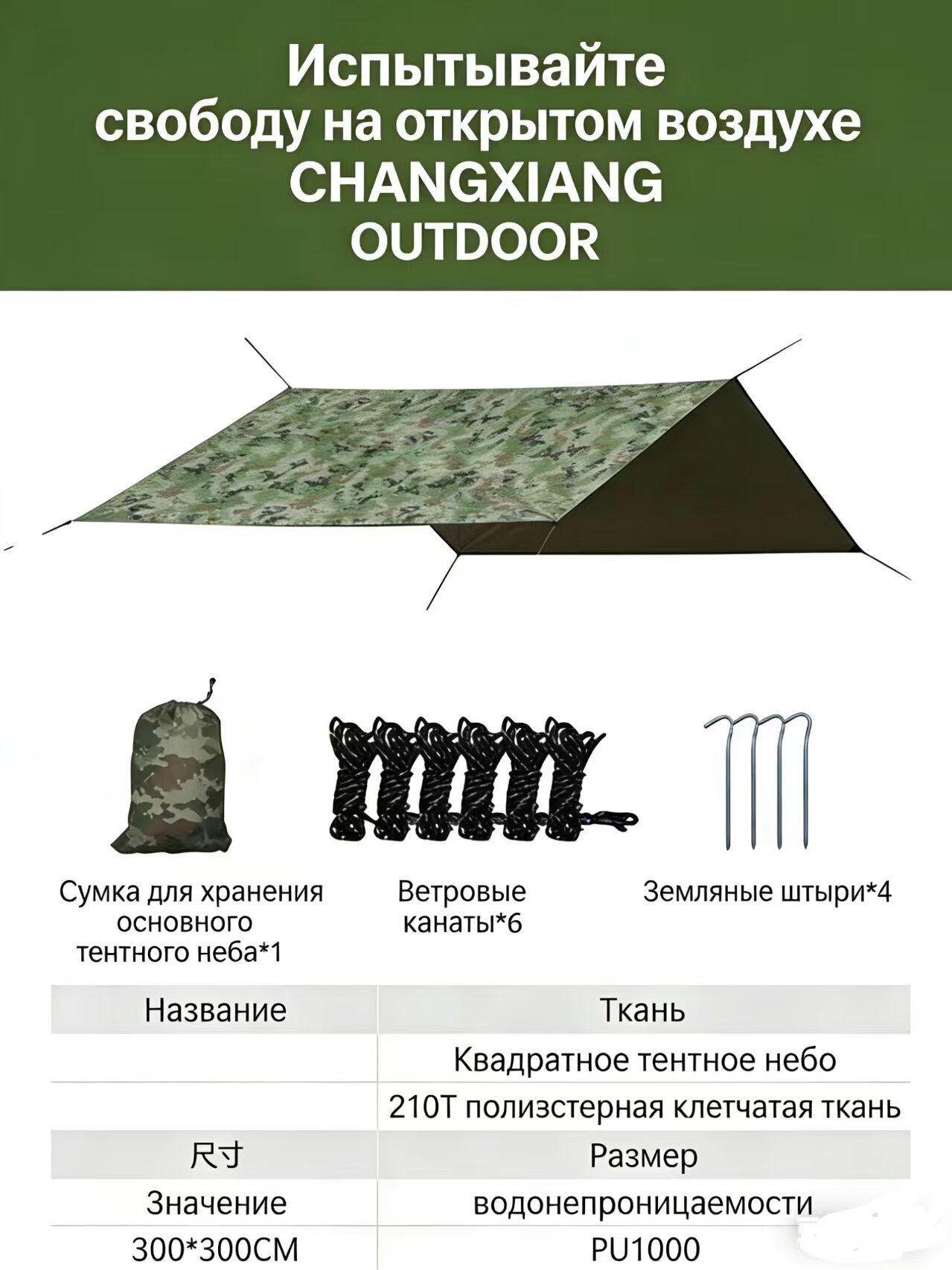 Тент-навес 3x3 м – быстро установка! Водонепроницаемый, ветроустойчивый, для кемпинга и пикника