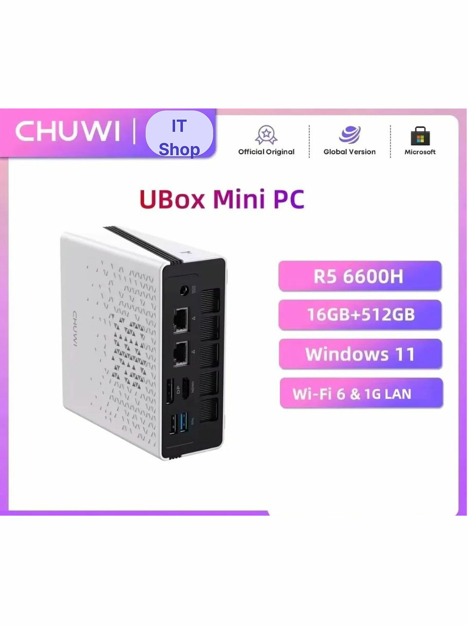 Chuwi Мини-ПК UBox, 6600H/16G/512GB/Win11 Pro