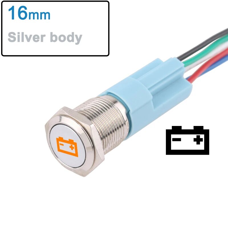 Антивандальная металлическая кнопка DIANQI 16/19 мм 1NO 1NC Momentary reset, 16mm-Yellow LED-S