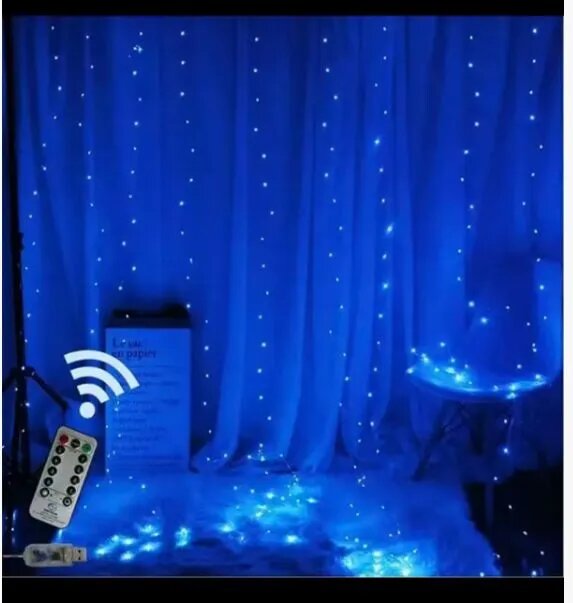 Гирлянда штора светодиодная новогодняя, 300 см, 1 шт, синие огоньки, для дома и улицы