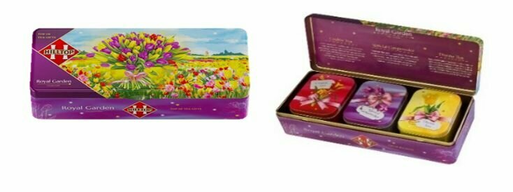 Чай HILLTOP "Букет тюльпанов" - шкатулка подарочная черн.+ зел. (3 вида0г), ж/б 150г