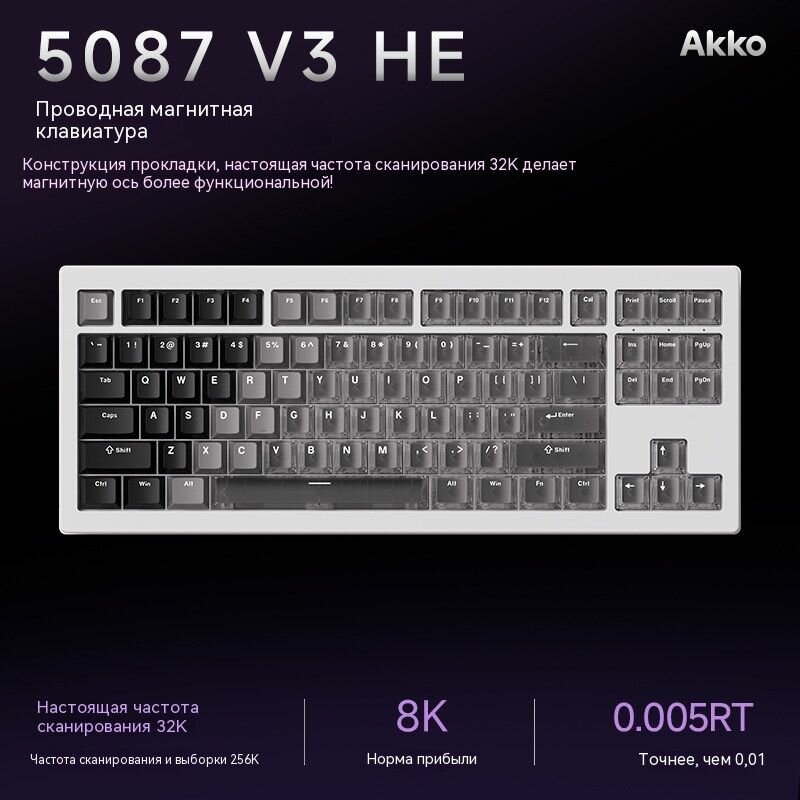Проводная клавиатура AKKO 5087 V3 HE магнитные переключатели 0 мертвых зон игровая