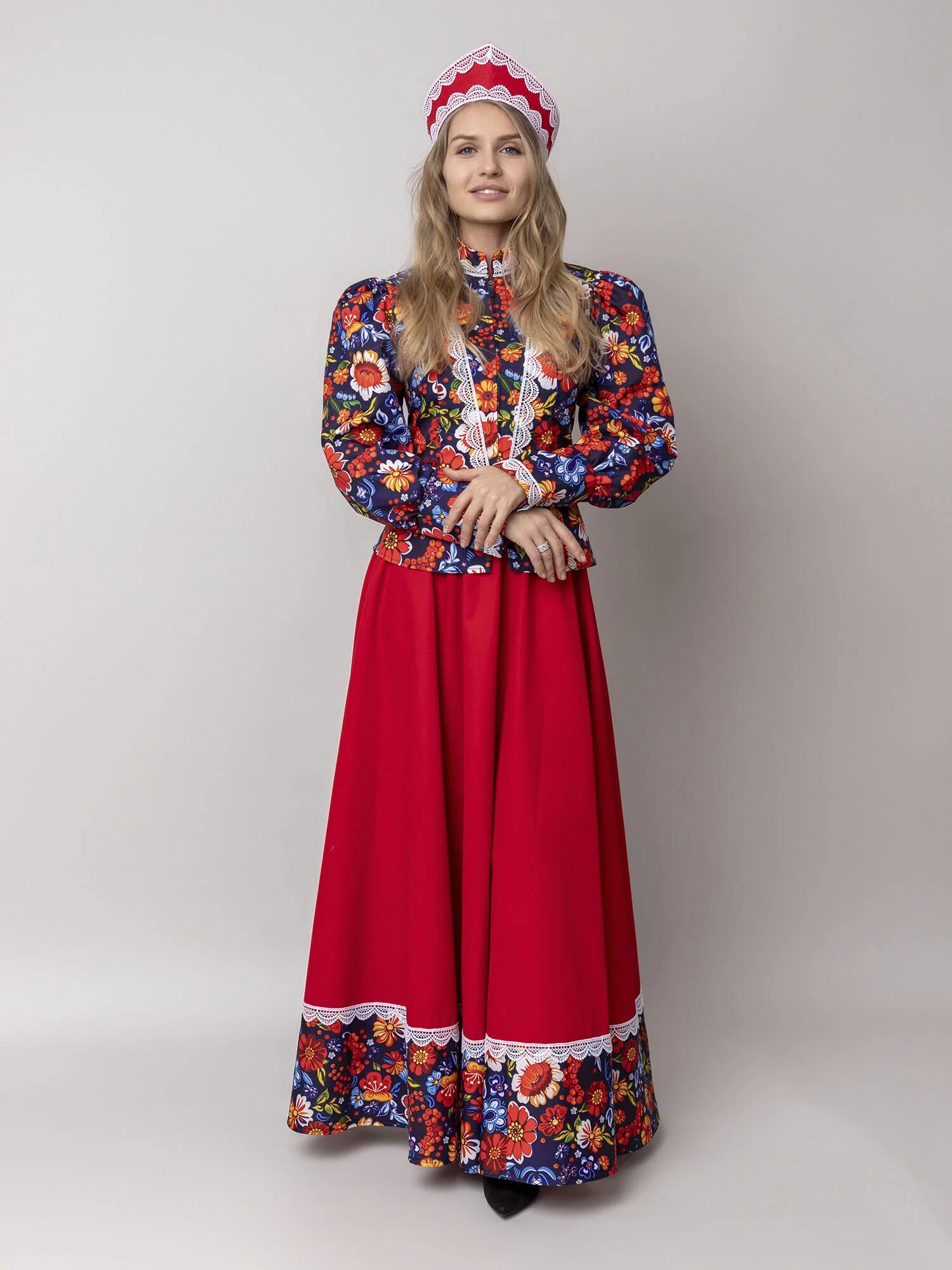 Карнавальный костюм казачий взрослый "Ольга" женский народный с кокошником