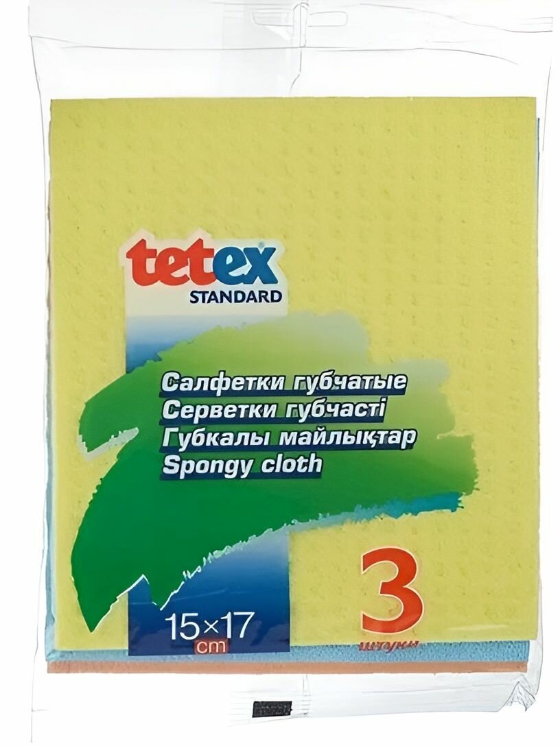 Tetex Салфетки для влажной уборки губчатые 15 17 см, целлюлоза, 3 шт