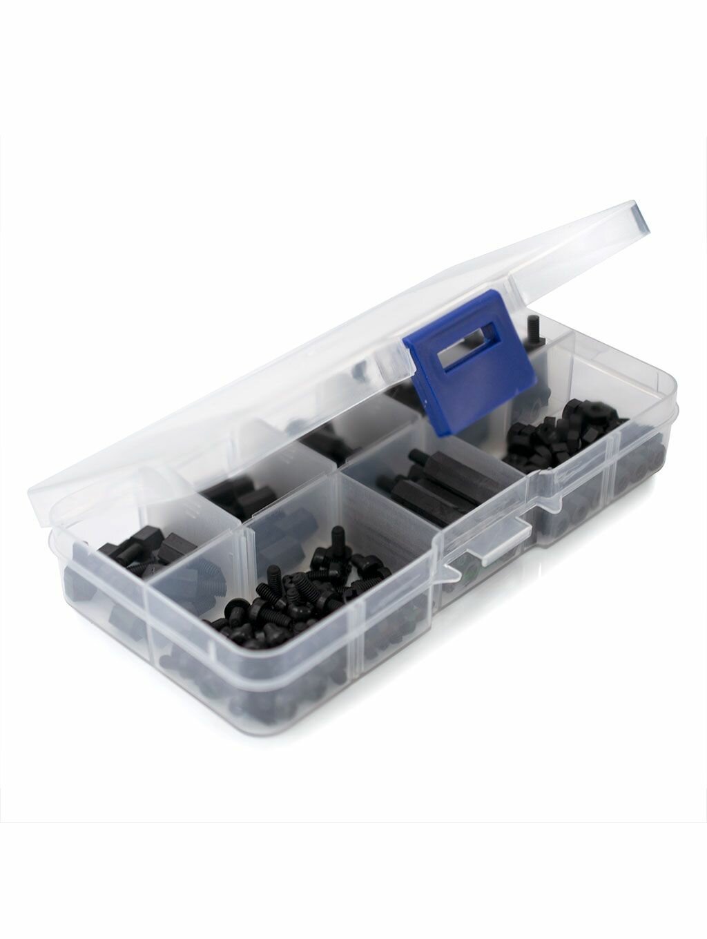 Набор крепёжных элементов RSG №2301: пластиковые стойки, гайки и винты (150 шт.) для монтажа электронных компонентов.