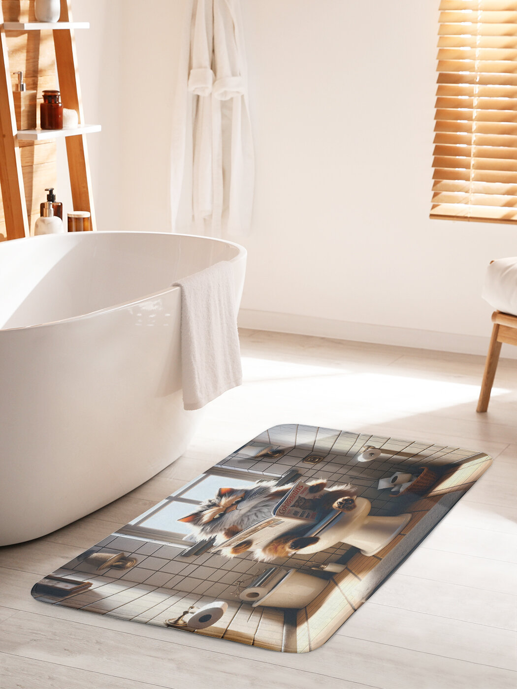 Коврик для ванной комнаты и туалета противоскользящий "Кошачья пресса" 60х100 см, JoyArty