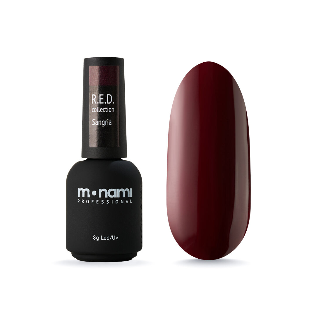 Гель-лак Monami "R.E.D." Sangria, для ногтей, стойкий, плотный, глянцевый, красный, 8г