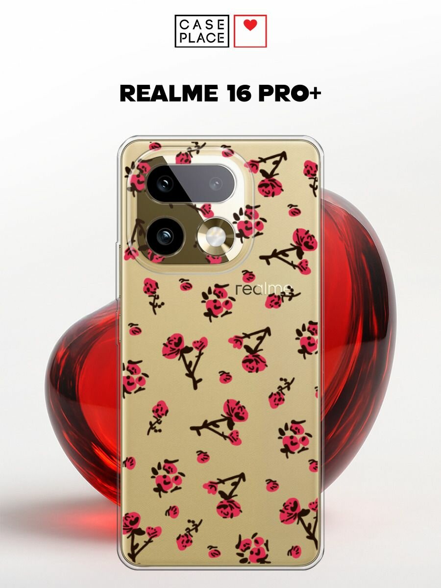 Чехол на Realme 16 Pro+ / Реалми 16 Про+ с принтом Паттерн красные розы