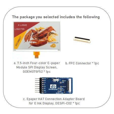 Goodisplay 7,5-дюймовый четырехцветный E-ink модуль экрана GDEM075F52 with HAT