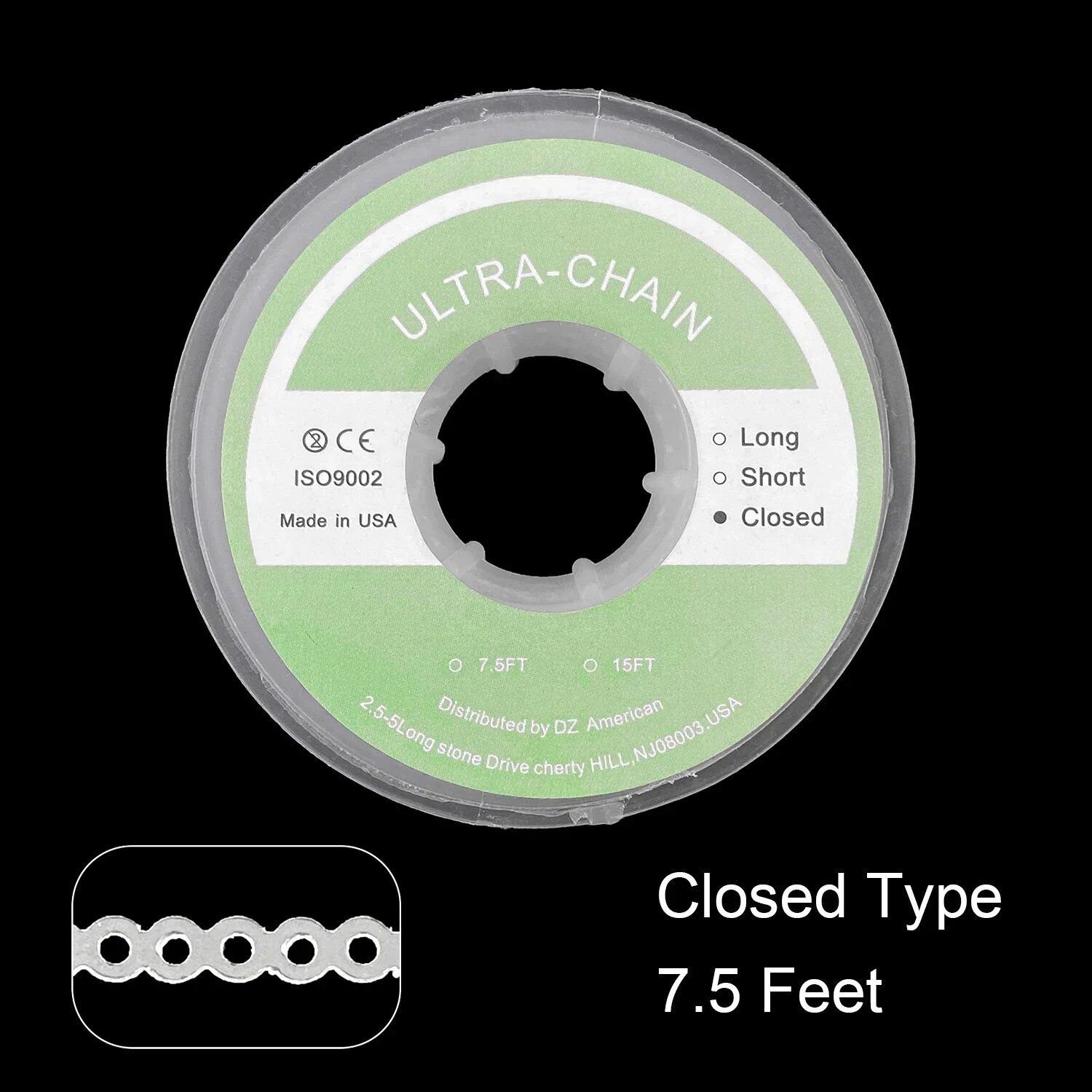 Томенти Силовая Цепь для Брекетов Прозрачная 7,5 Футов Closed type