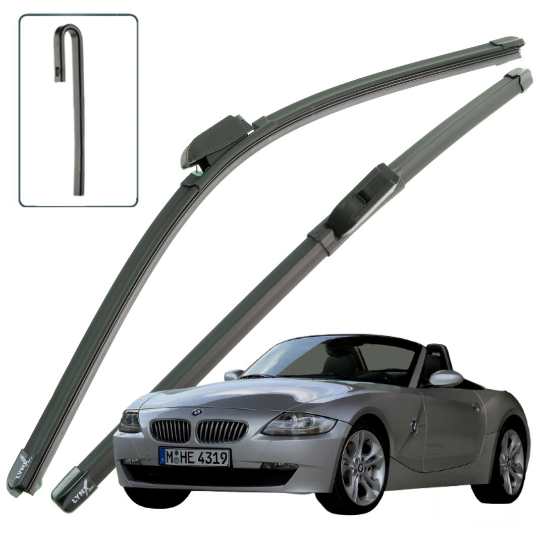 Дворники BMW Z4 (1) E85 / БМВ З4 Е85 открытый кузов рест. 2006 / 2007 / 2008 Щетки стеклоочистителя бескаркасные автомобильные LYNXauto 530мм-500м к-т 2 шт.