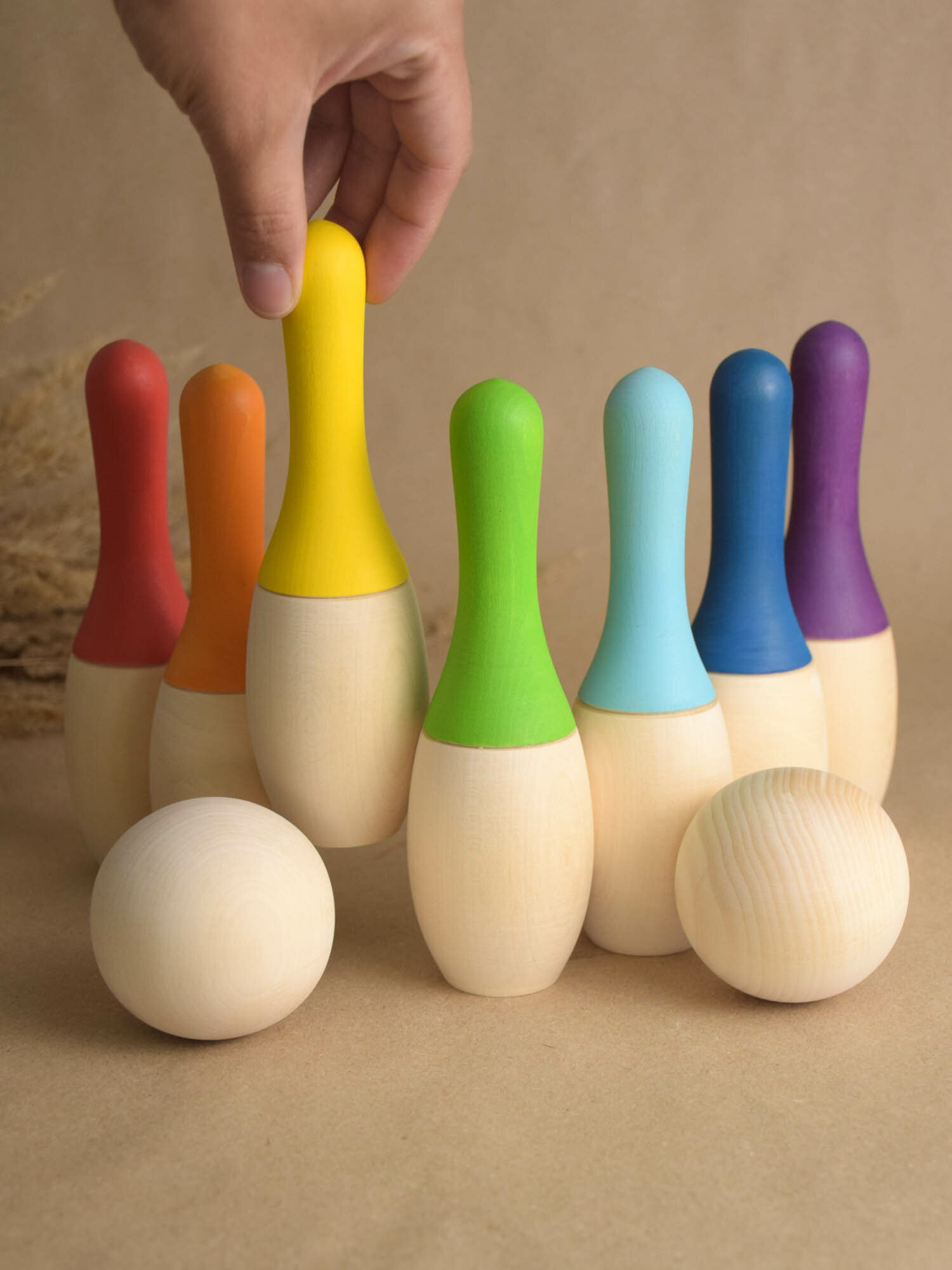 Мини Боулинг Детский Деревянный с Кеглями и Мячами