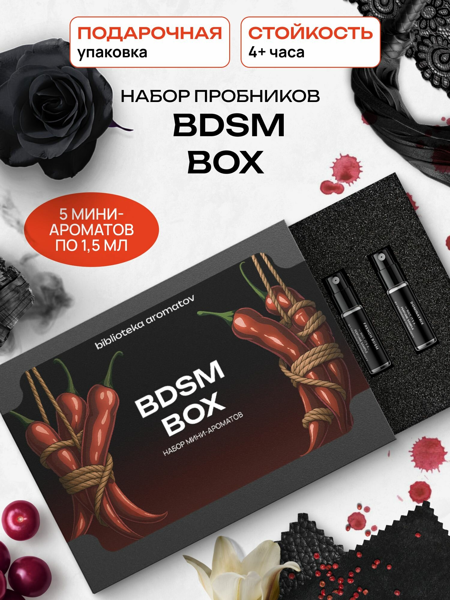 Набор духов женские и мужские пробники 5 ароматов "BDSM Box", Библиотека ароматов