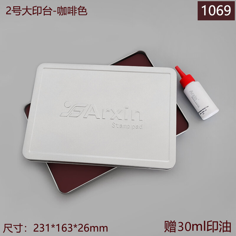 Красная прямоугольная железная коробка с штемпельной подушкой, сверхбольшой синий быстросохнущий штемпельный штамп для отпечатков рук и ног, зеленые и фиолетовые штемпельные чернила для офисного использования.