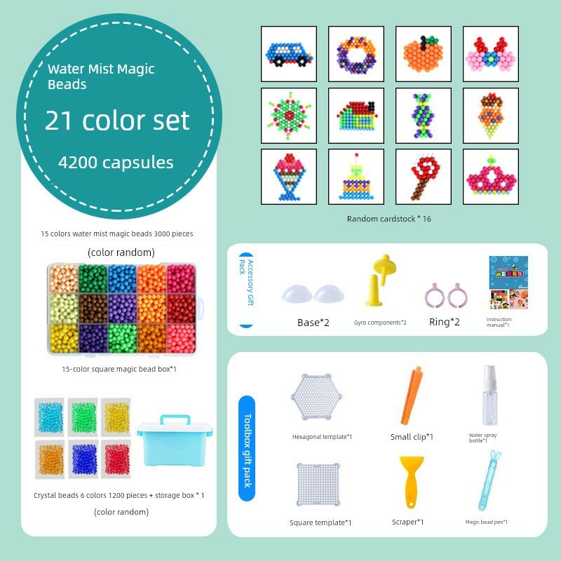 Набор волшебных бусин: 21 цвет, 4200 бусин, дорожная коробка и аксессуары, обучающая игрушка для детей, компактная