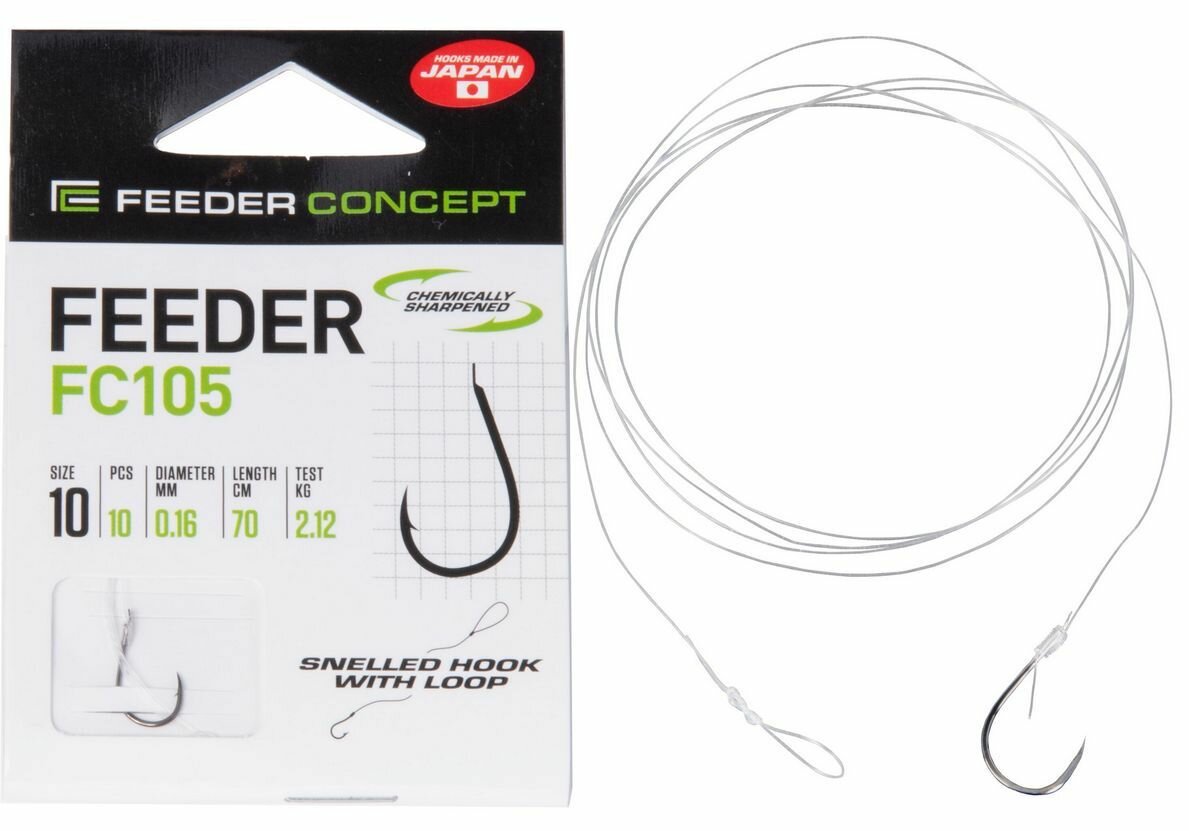 Крючки с поводком FC FEEDER сер. FC105 70см, разм.010, 0,16мм 10шт.