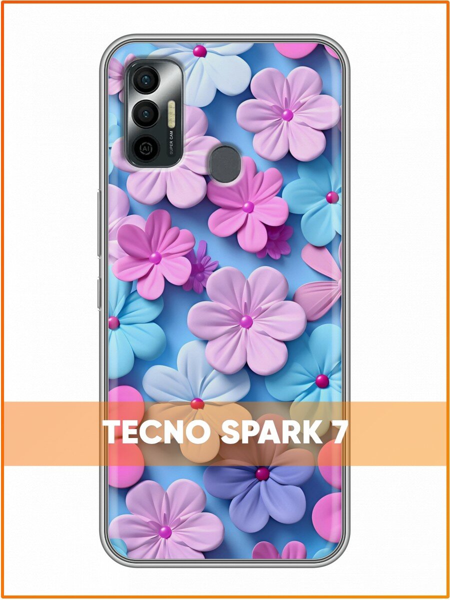 Чехол для Tecno Spark 7 с принтом для женщин с цветочками (Техно Спарк 7)