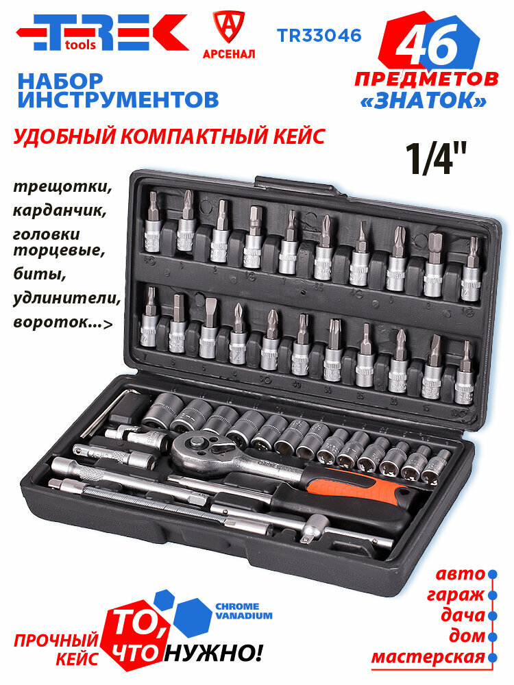 Набор инструмента TREK 46 предметов "Знаток" 1/4" малый кейс, TR33046