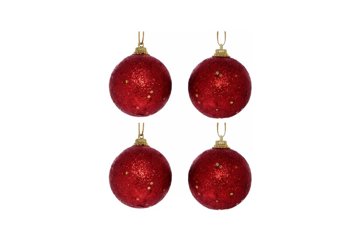 Шар новогодний Серпантин 5 см красный с блестящим напылением из пластика (4 шт.)