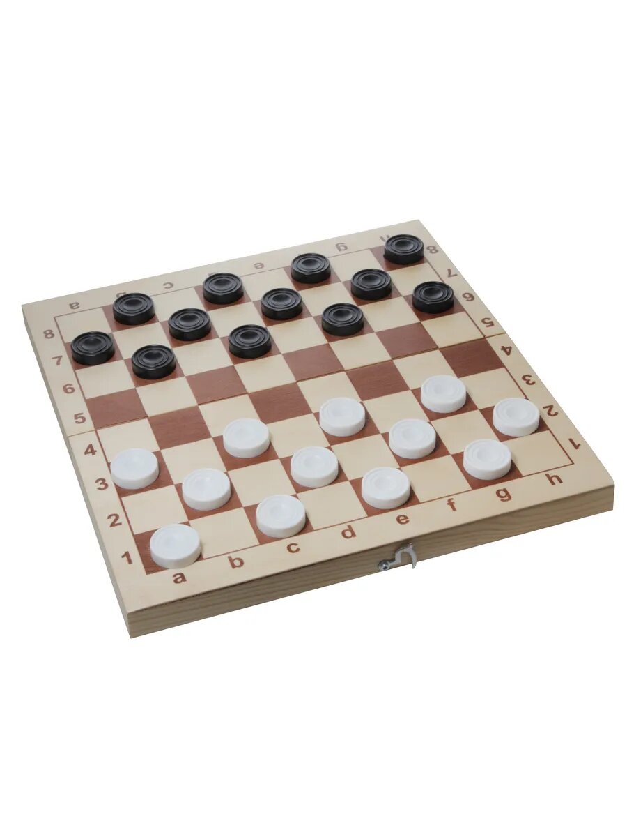 Игра настольная "Шашки" (деревянная коробка, пласт. фишки, поле 29х29см)