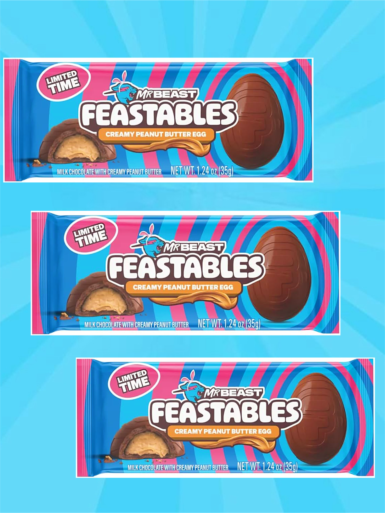 Mr. Beast Feastables PB Cup Egg /Шоколадное яйцо с арахисовым маслом, 35г х 3 шт (США)