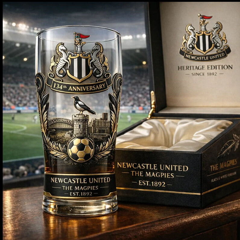 Стеклянный пивной бокал, Футбольный юбилей, Newcastle United F.C. Цветное стекло