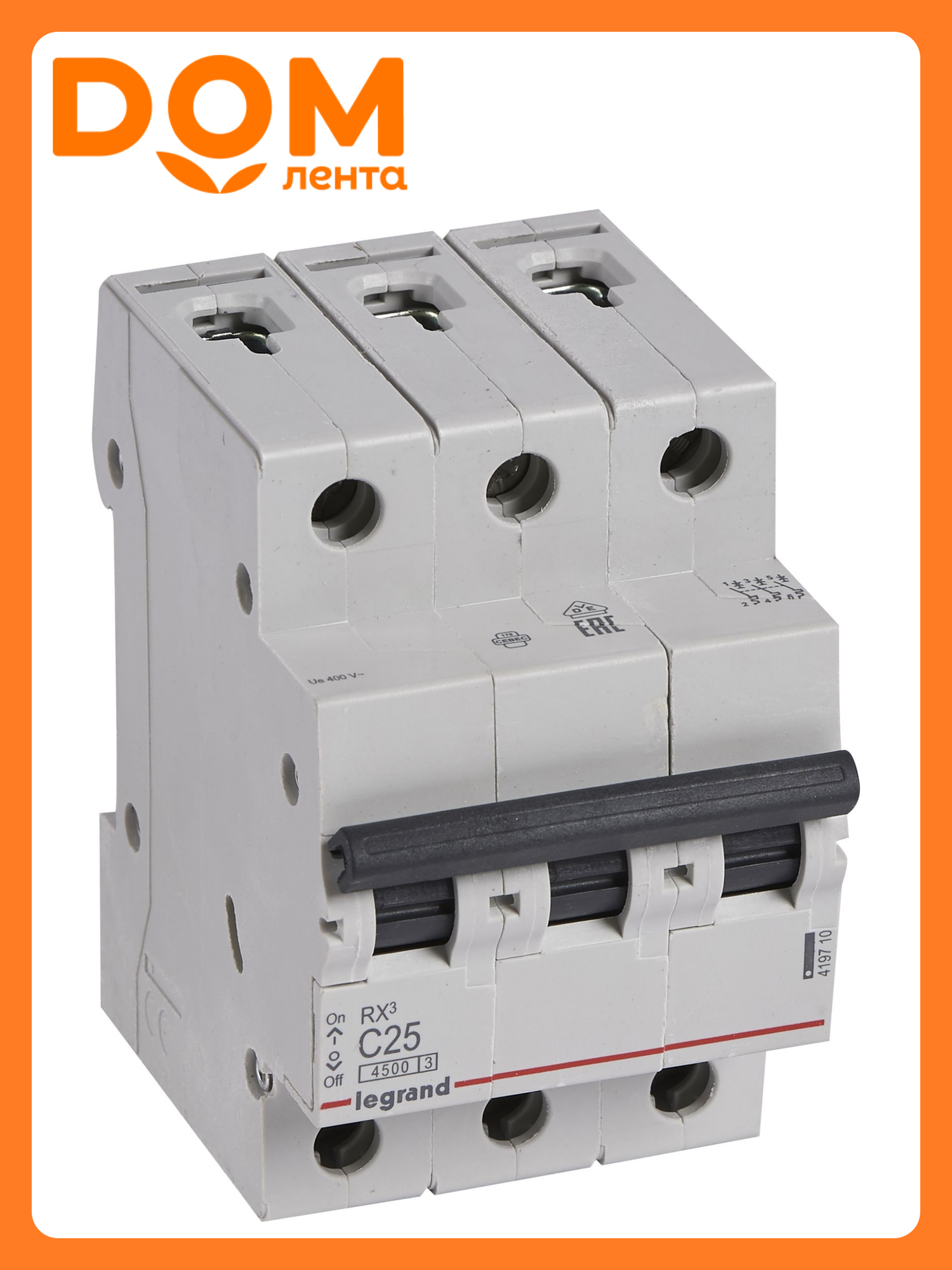 Автоматический выключатель Legrand RX3, 3P, C25A, 4,5kA, IP40, монтаж на DIN-рейку